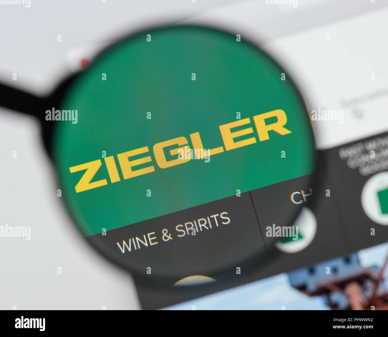 Milan, Italy - August 20, 2018: Ziegler Group website homepage. Ziegler ...