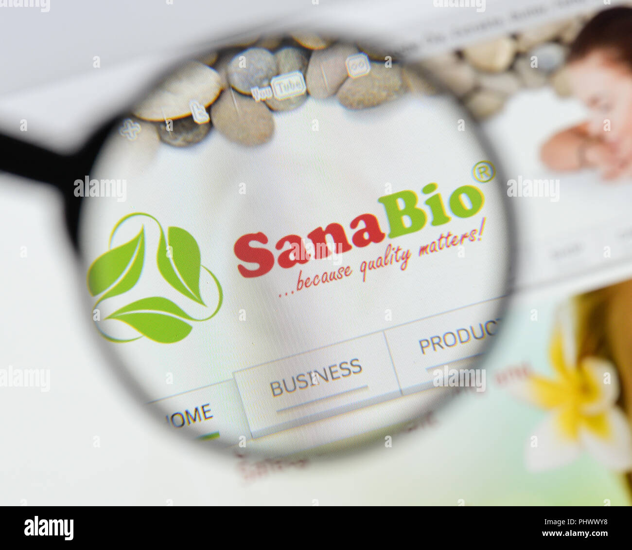 Milan, Italy - August 20, 2018: SanaBio website homepage. SanaBio logo ...