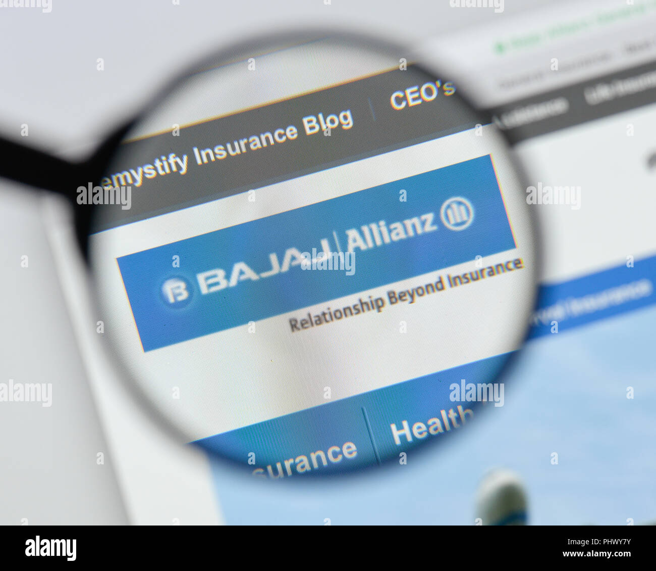 Milan, Italy - August 20, 2018: Bajaj Allianz GIC website homepage ...
