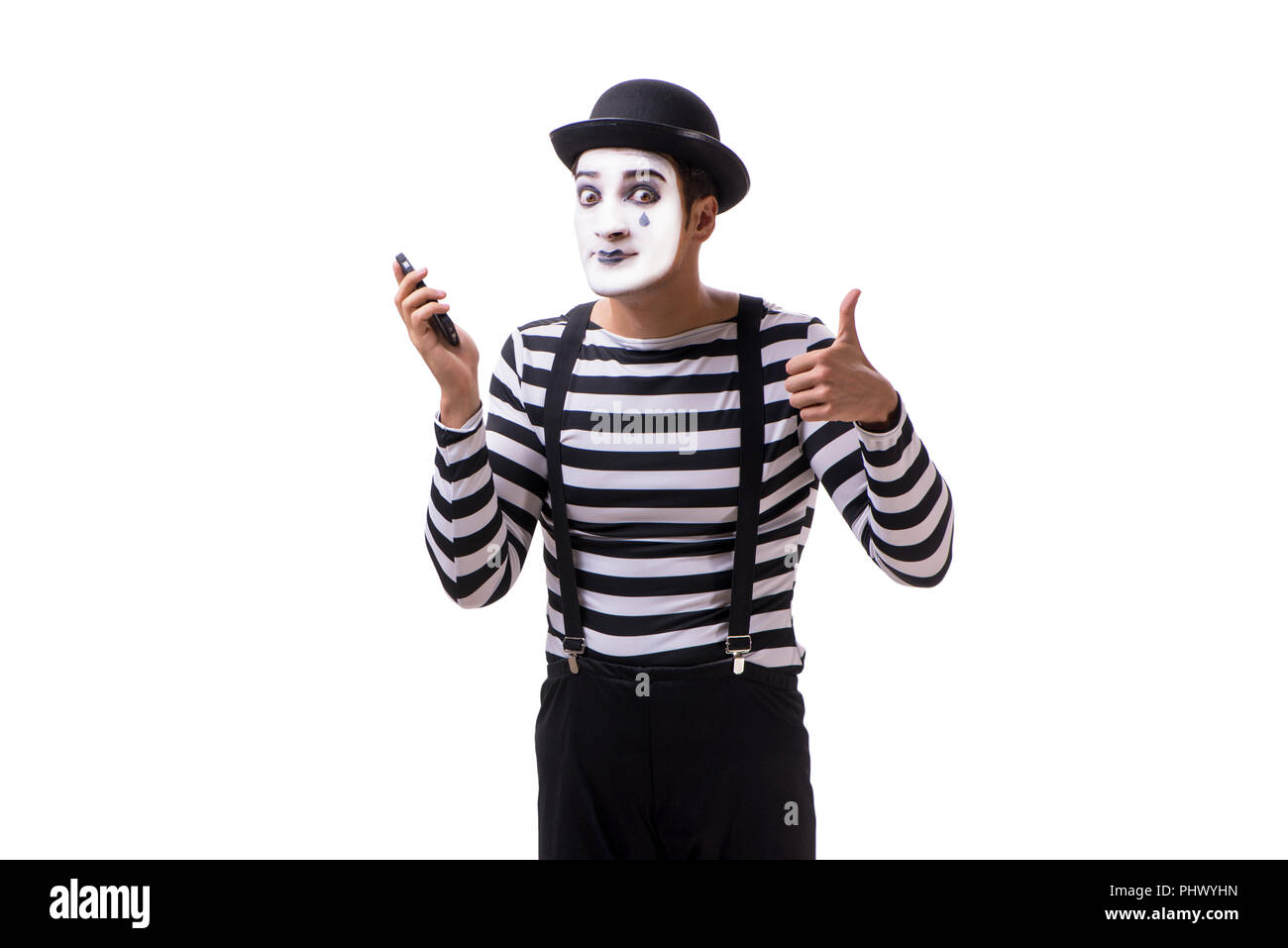 Mime with telephone isolated on white background Stock Photo - Alamy