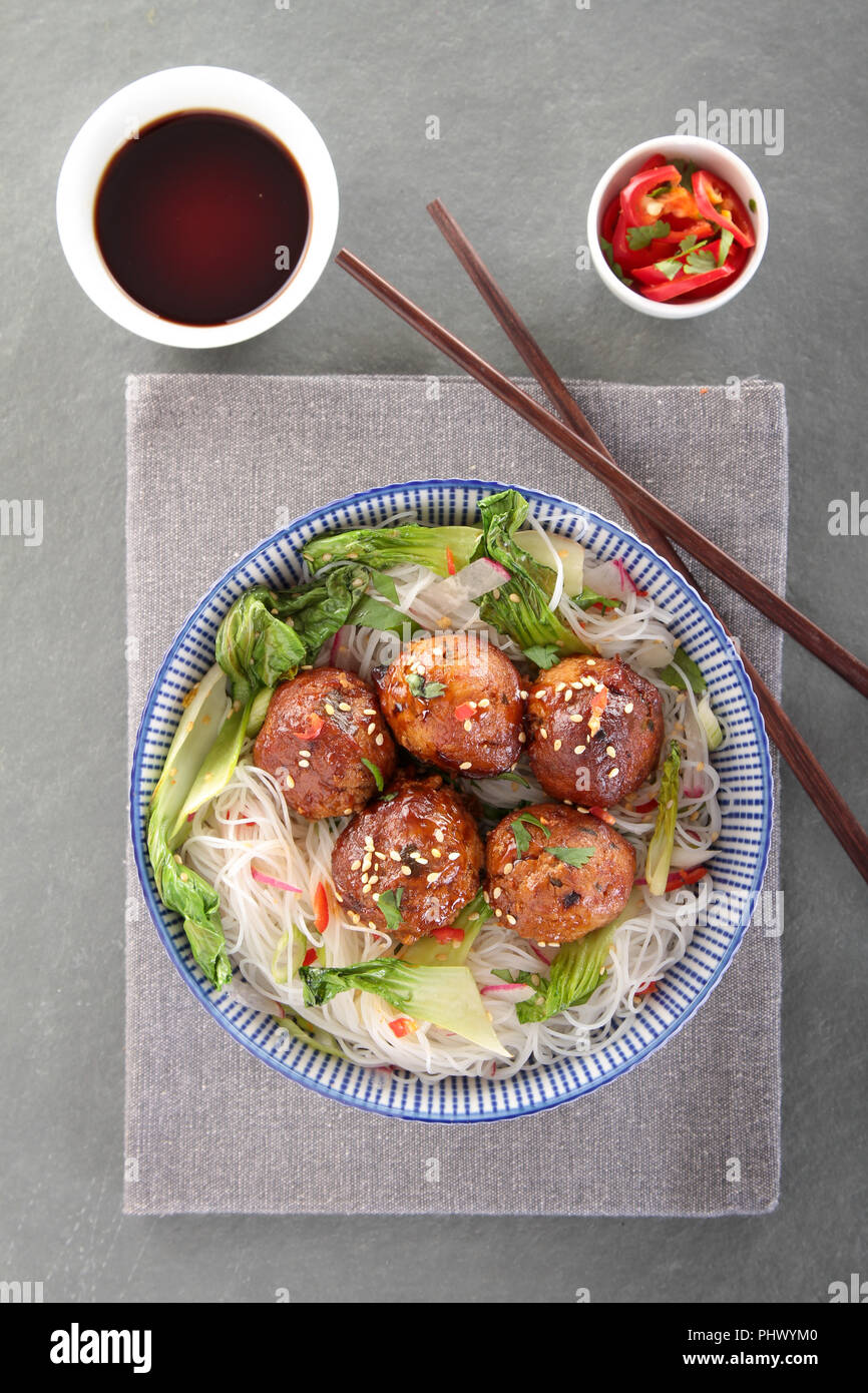 traditional chinese yuksum balls with noodles Stock Photo - Alamy