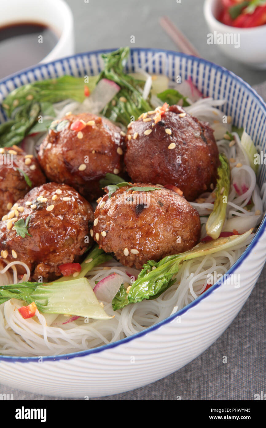 traditional chinese yuksum balls with noodles Stock Photo - Alamy