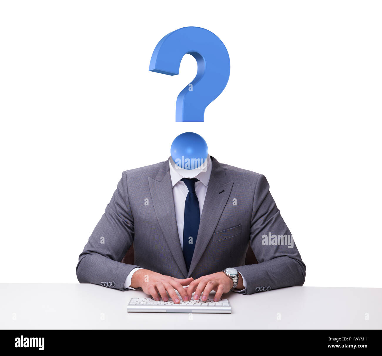 Businessman with question mark instead of head Stock Photo - Alamy