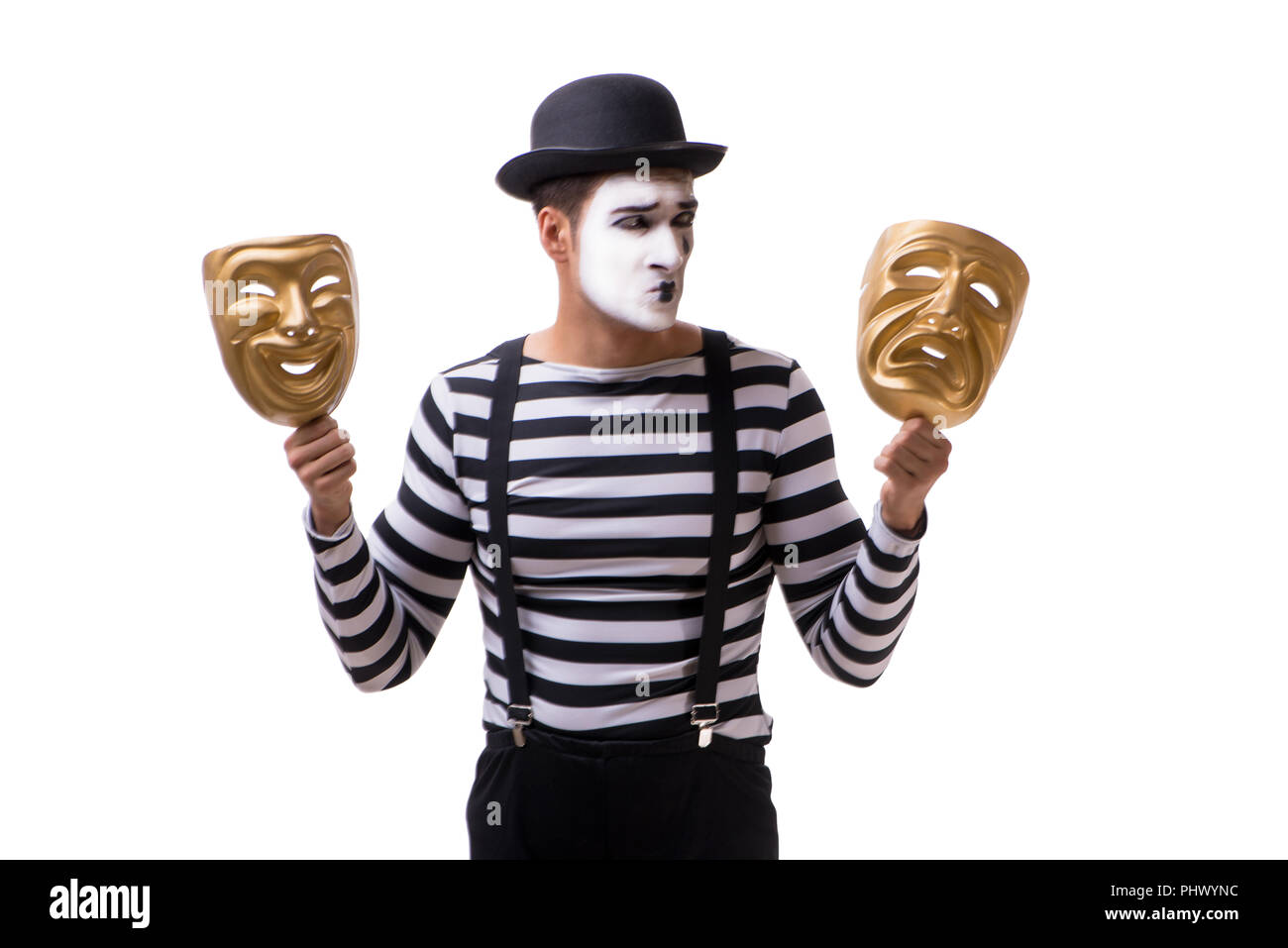 Mime with masks isolated on white background Stock Photo - Alamy