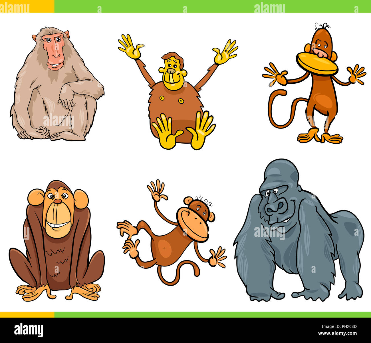 monkeys animal characters cartoon set Stock Photo - Alamy