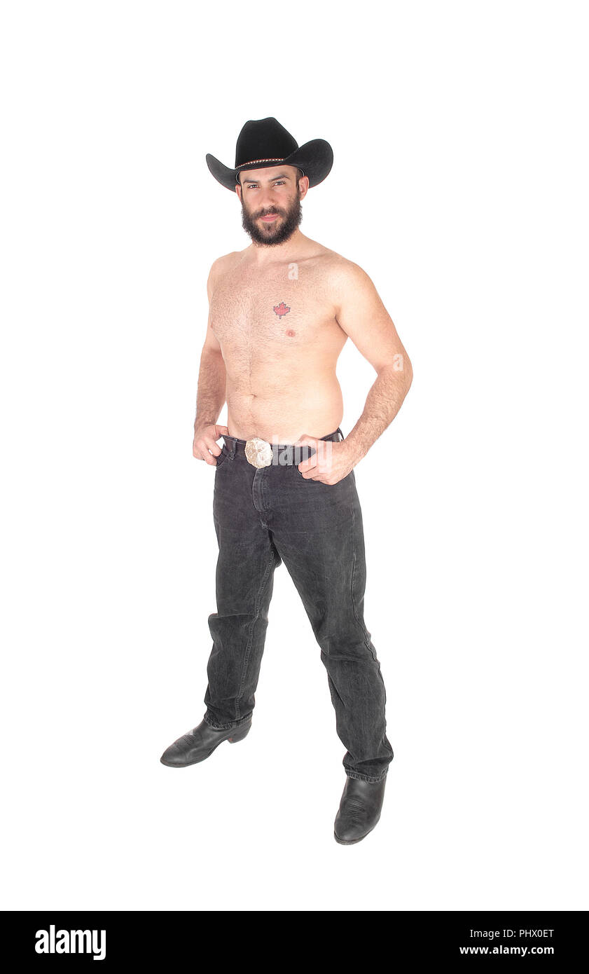 Shirtless man with a cowboy hat, in full length Stock Photo - Alamy