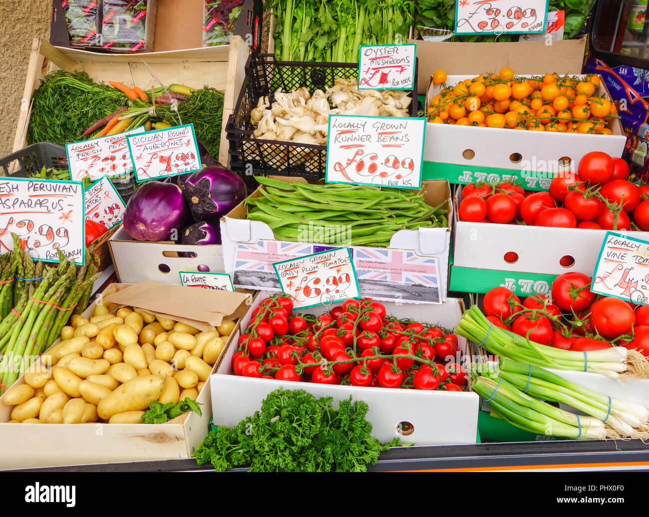 Fresh fruit and vegetable stall, Broadway Worcestershire UK. July 2018 ...