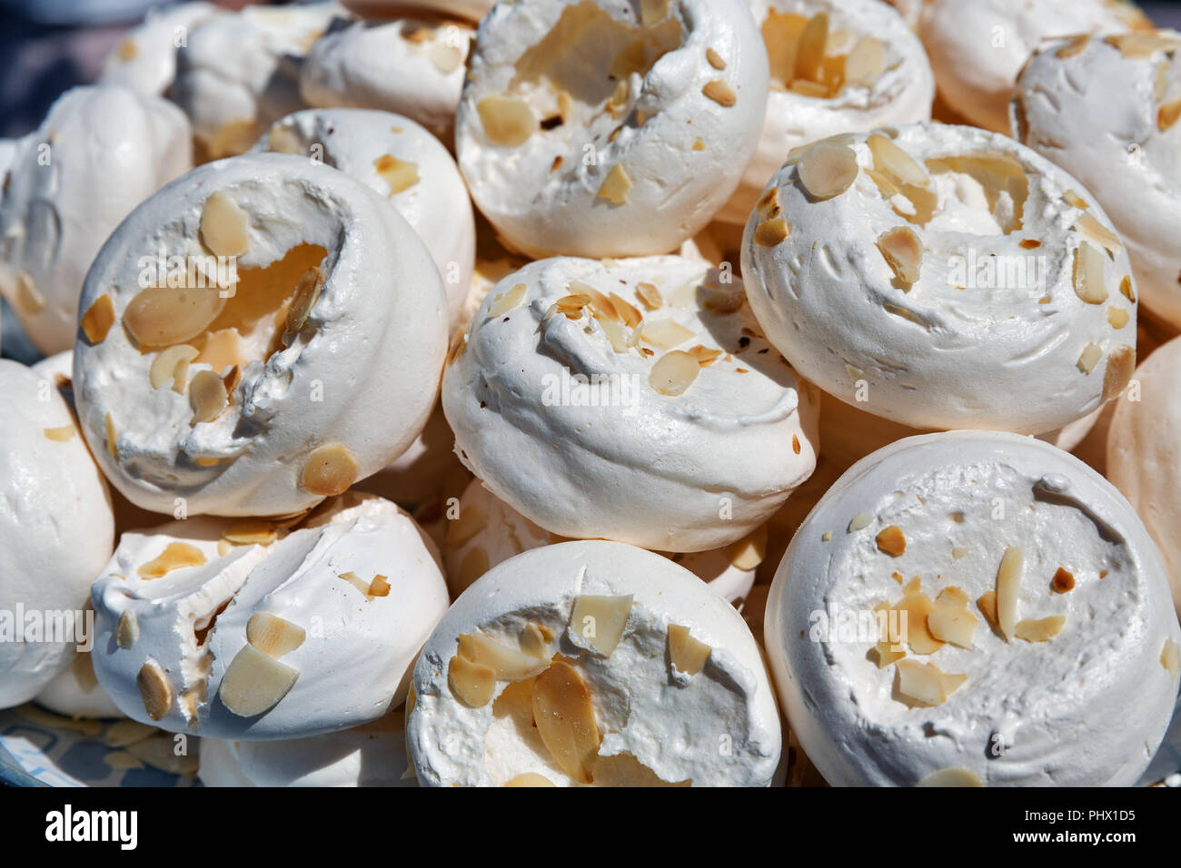 Bise dessert sugar cookiers background closeup Stock Photo - Alamy