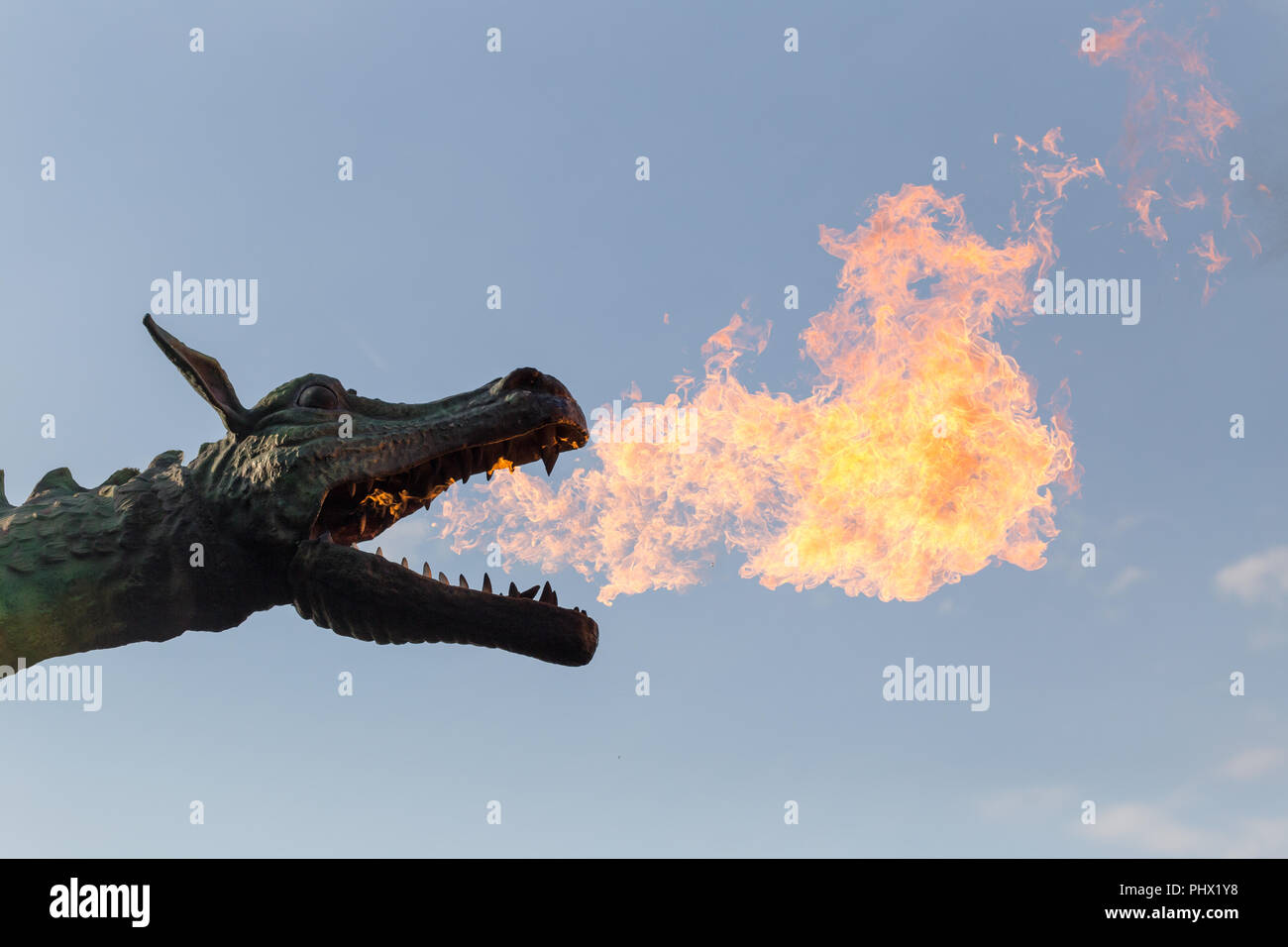 Dragon head with flames real photo portrait Stock Photo - Alamy