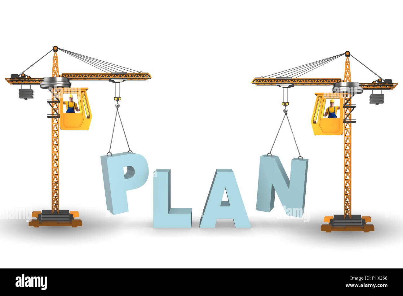 Plan and strategy concept with crane lifting letters Stock Photo - Alamy