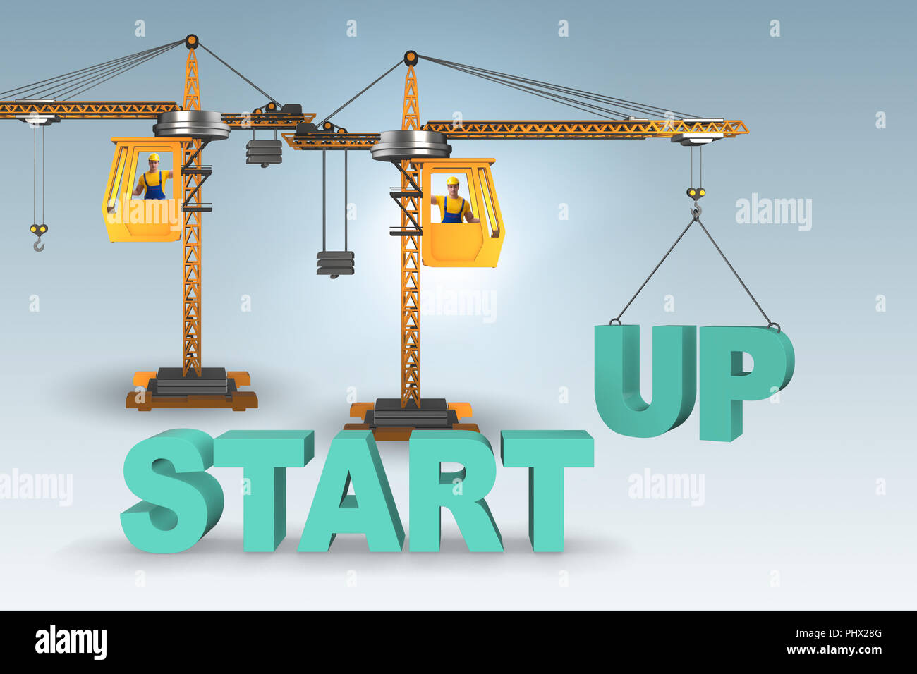 Start-up concept with crane lifting letters Stock Photo - Alamy