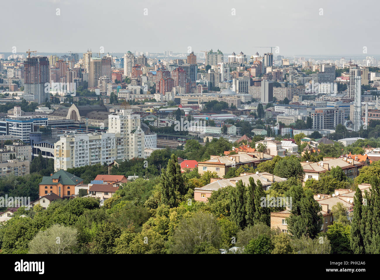 Aerial top view of Kiev city skyline from above, Kyiv downtown ...