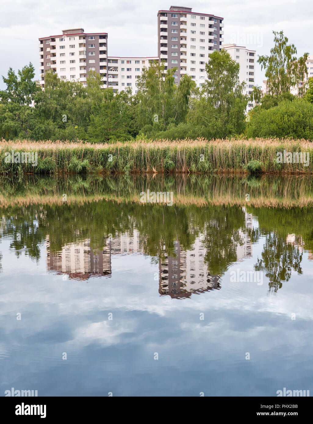 modern urban residential architecture with park lake in Berlin, Germany ...