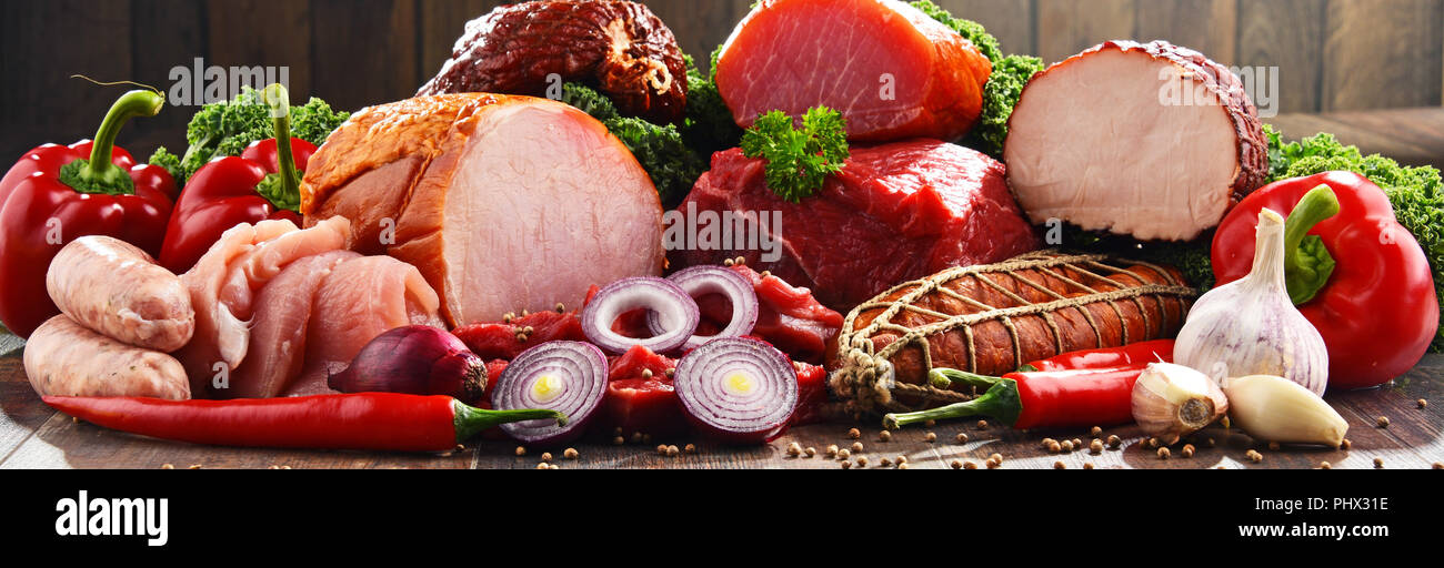 Variety of meat products including ham and sausages Stock Photo - Alamy