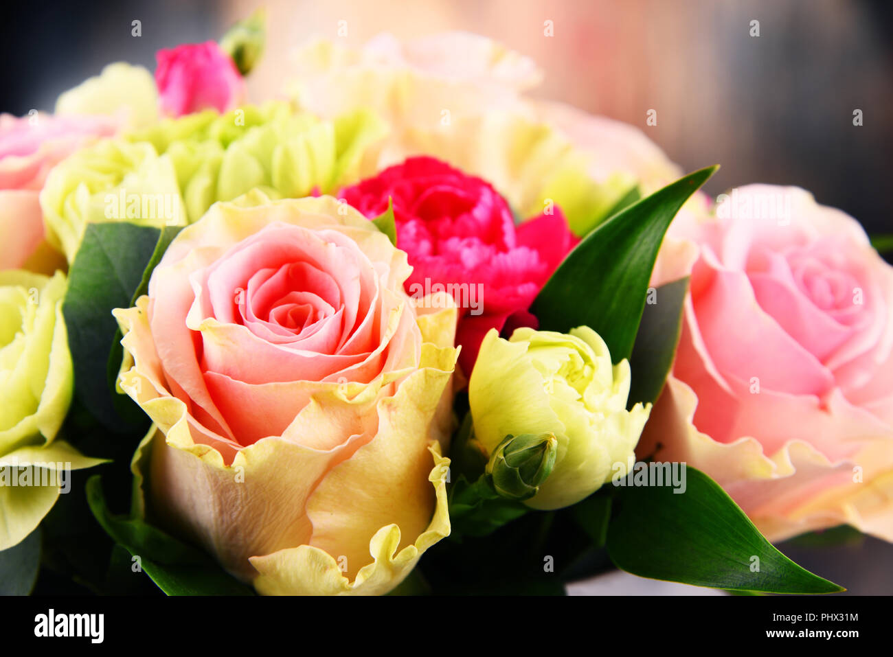 Composition with bouquet of roses Stock Photo - Alamy