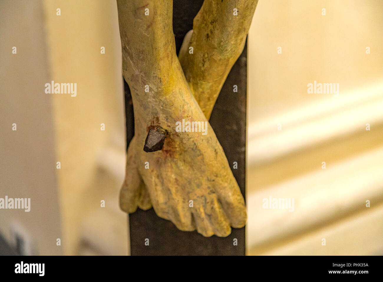 closeup of statue of Jesus Christ, nailed feet Stock Photo - Alamy