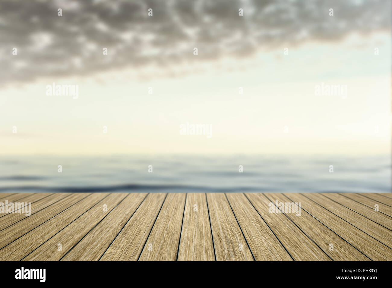 wooden jetty with blurred ocean background Stock Photo - Alamy
