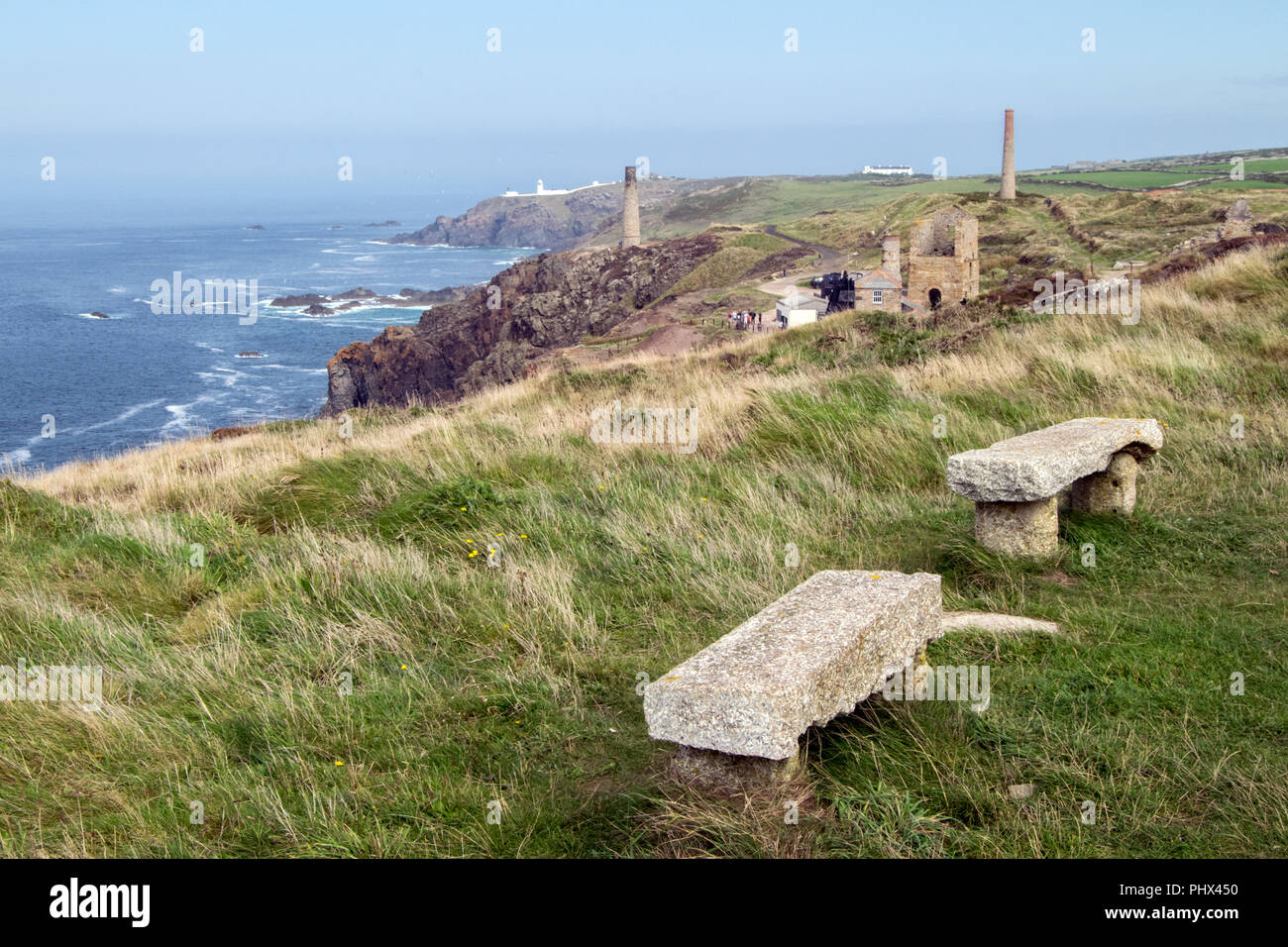 Pendeen Watch Lighthouse as seen from the Benches at Levant, Cornwall ...