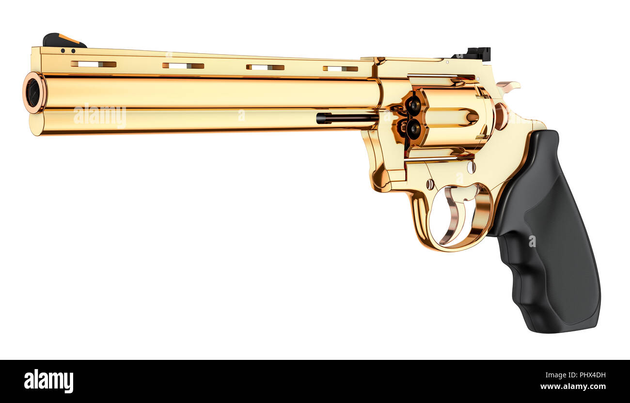 Golden Revolver, 3D rendering isolated on white background Stock Photo ...