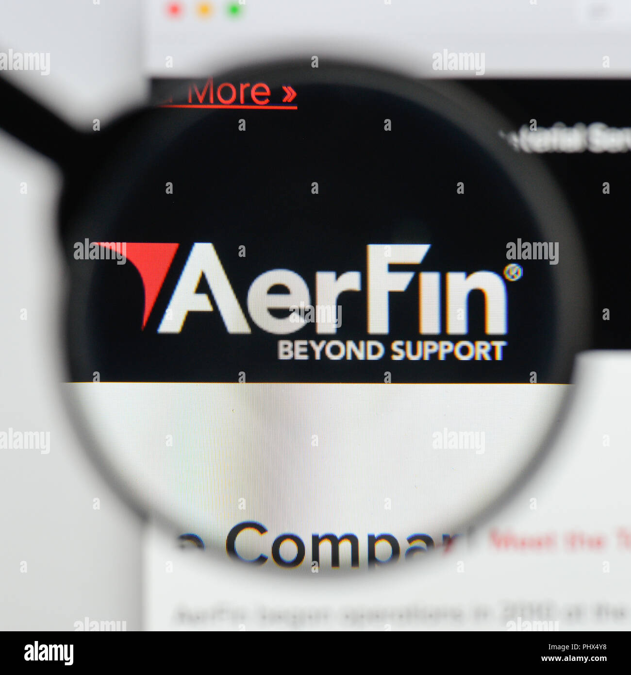 Milan, Italy - August 20, 2018: AerFin website homepage. AerFin logo ...