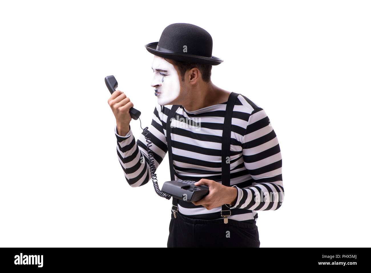 Mime with telephone isolated on white background Stock Photo - Alamy