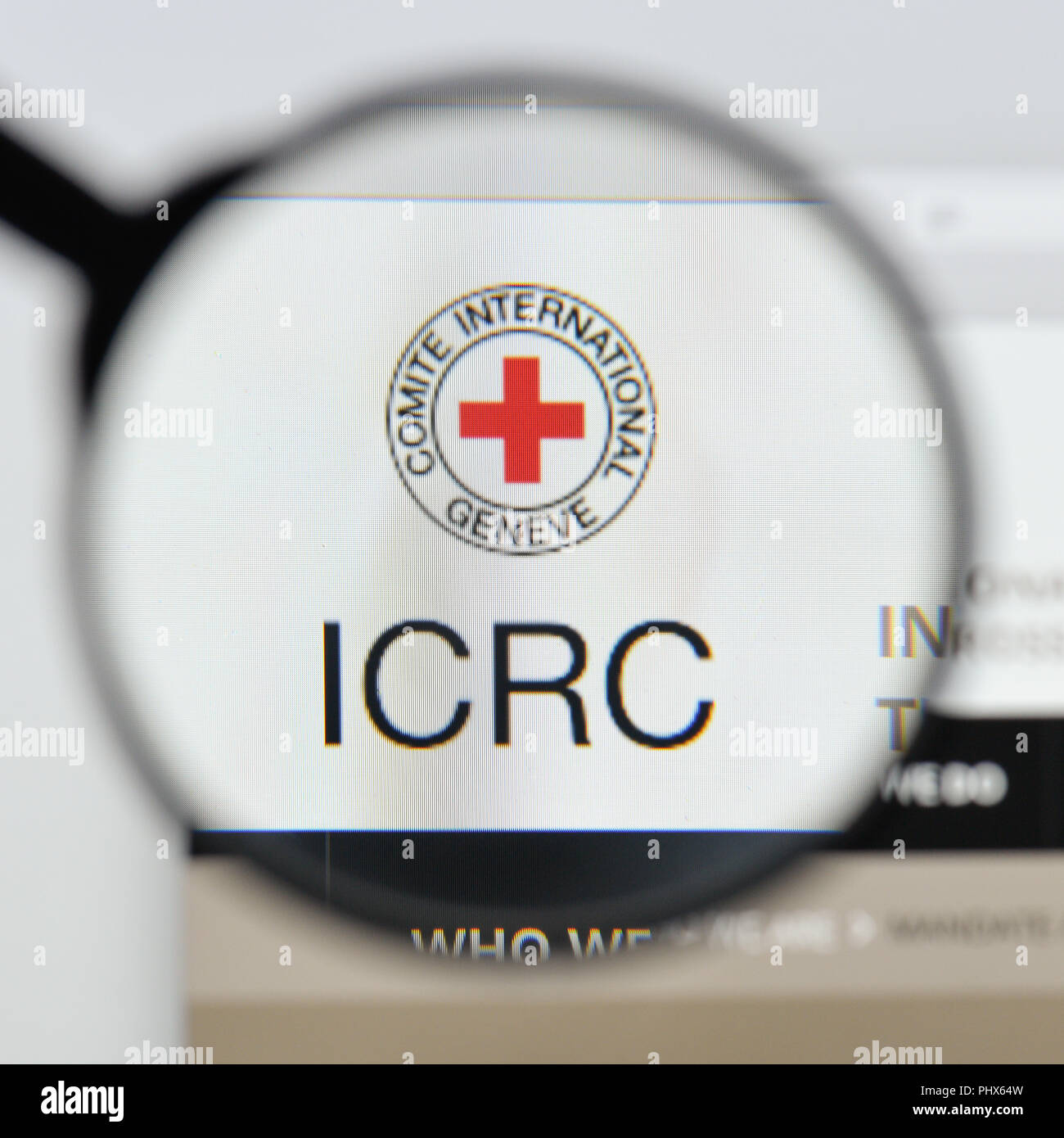 Milan, Italy - August 20, 2018: ICRC website homepage. ICRC logo ...