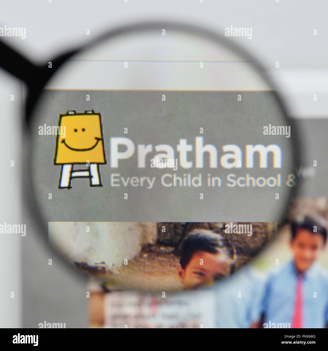 Milan, Italy - August 20, 2018: Pratham website homepage. Pratham logo ...