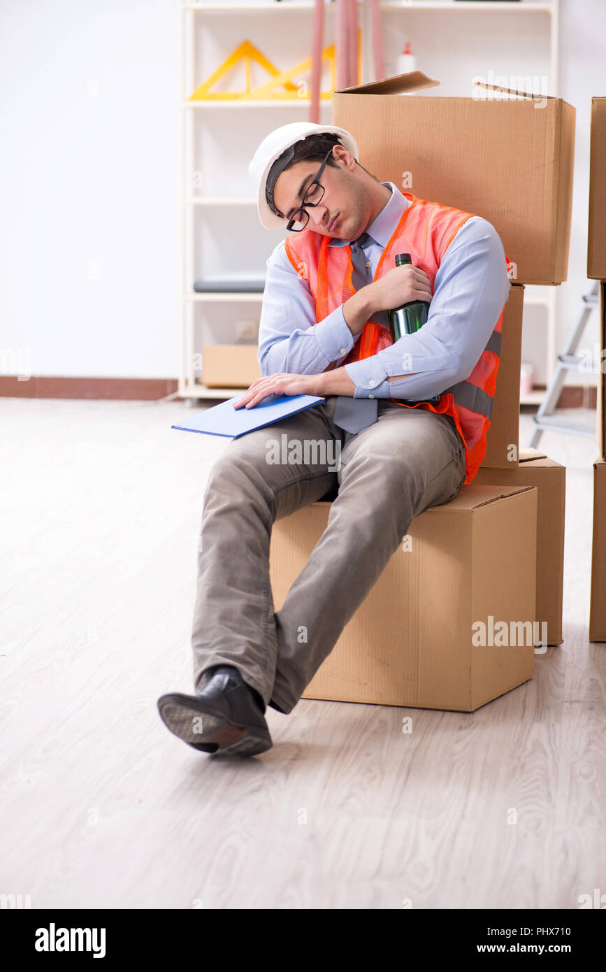 Delivery man drunk at work Stock Photo - Alamy