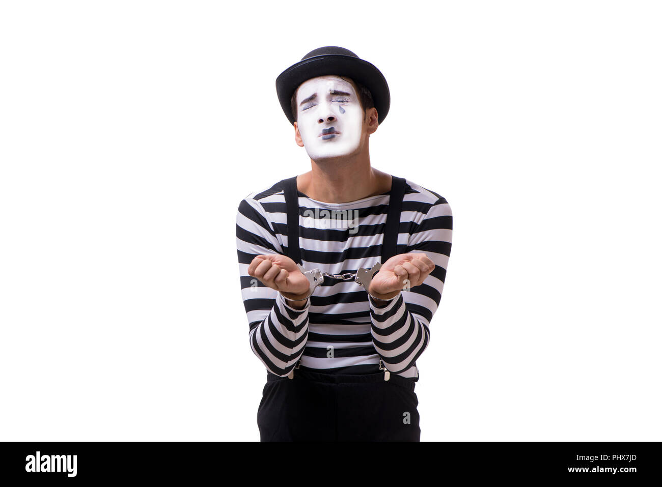 Mime with handcuffs isolated on white background Stock Photo - Alamy