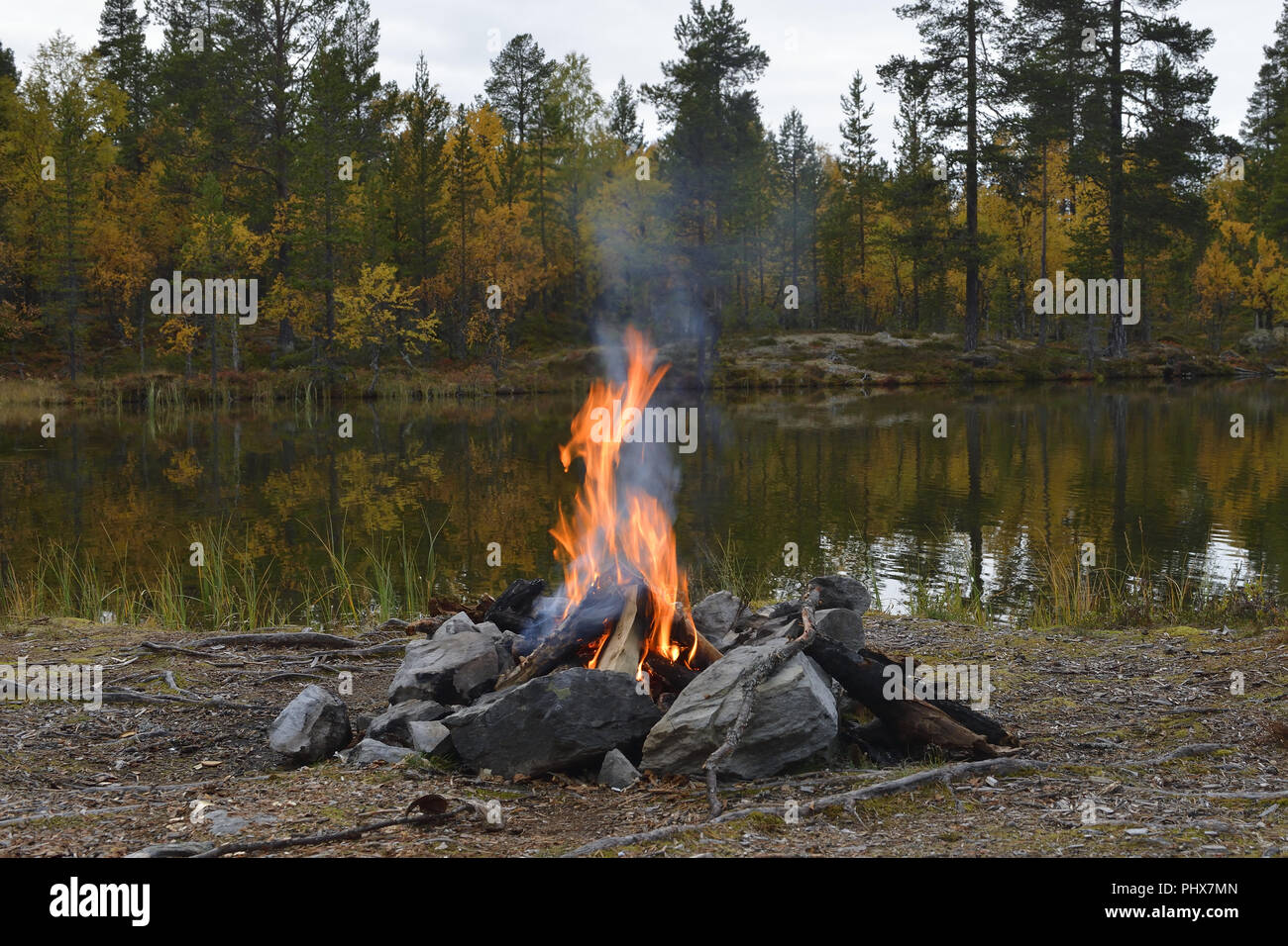 Camp fire in sweden Stock Photo - Alamy