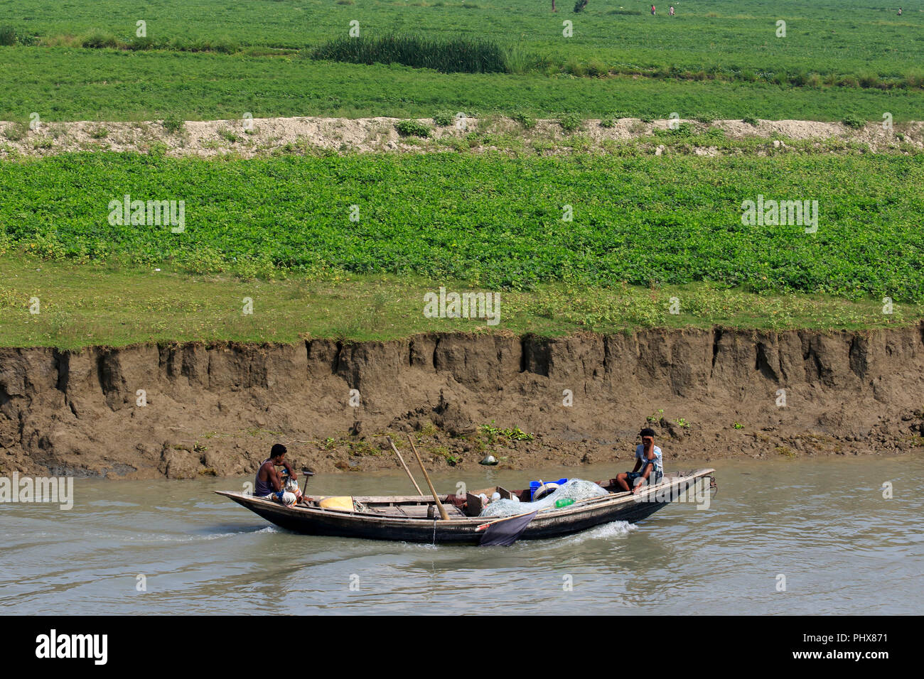 Erosion on the bank of Tetulia River, Patuakhali, Bangladesh Stock ...