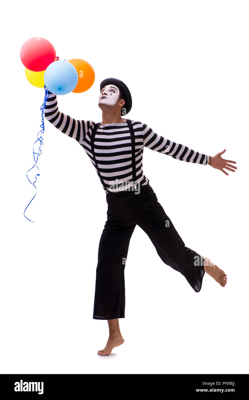 Mime with balloons isolated on white background Stock Photo - Alamy
