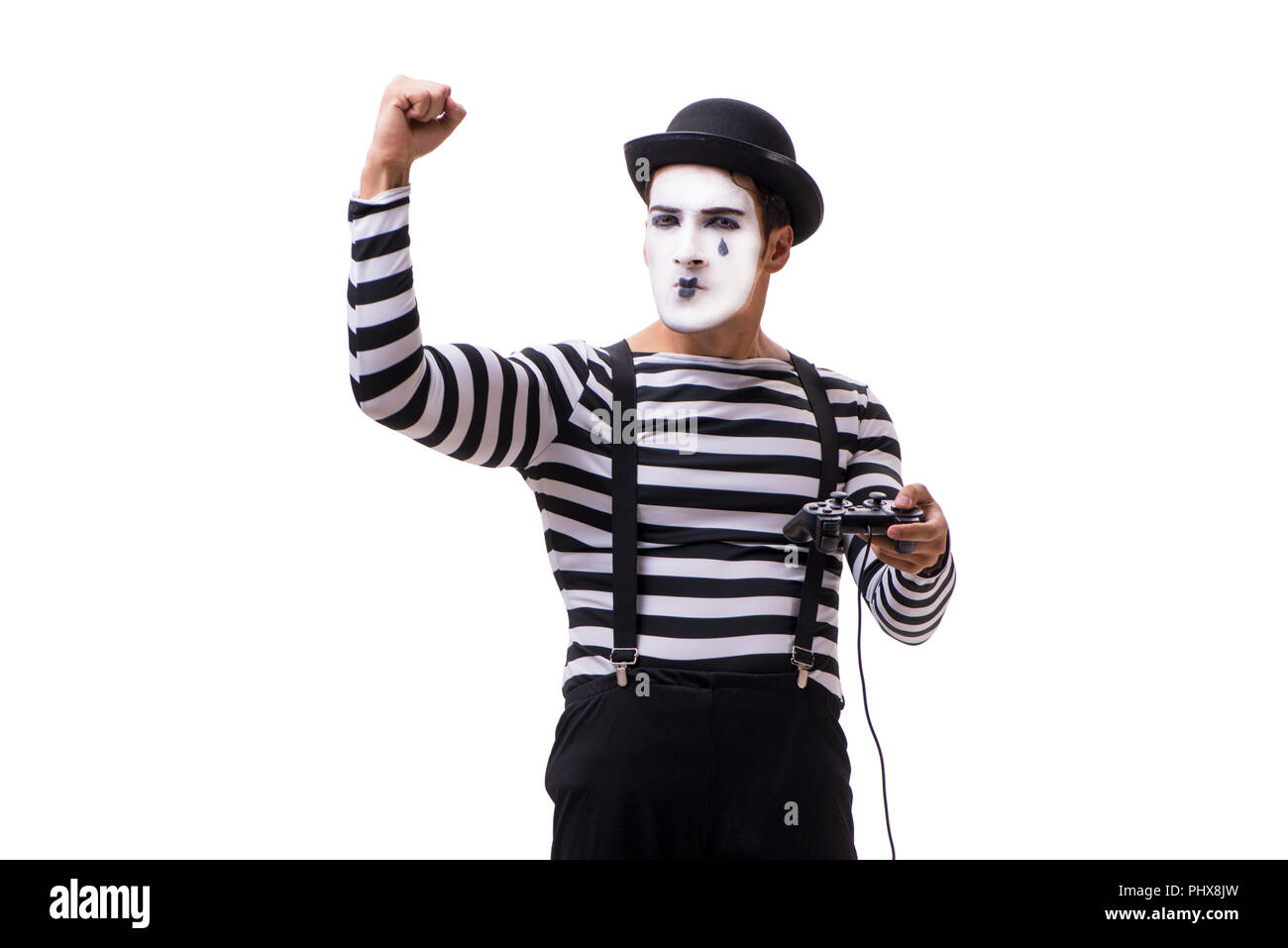 Mime with joystick isolated on white background Stock Photo - Alamy