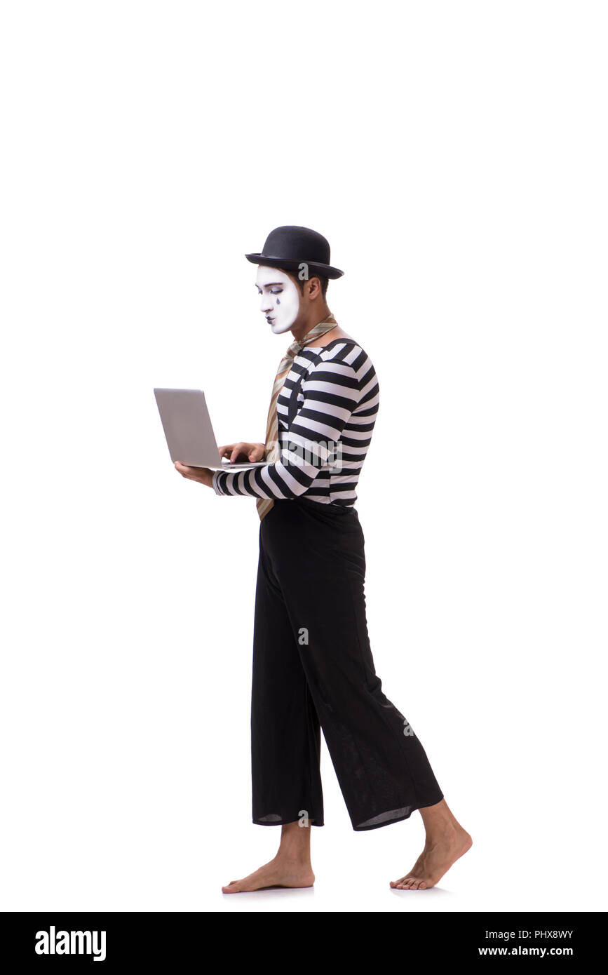 Mime with laptop isolated on white background Stock Photo - Alamy