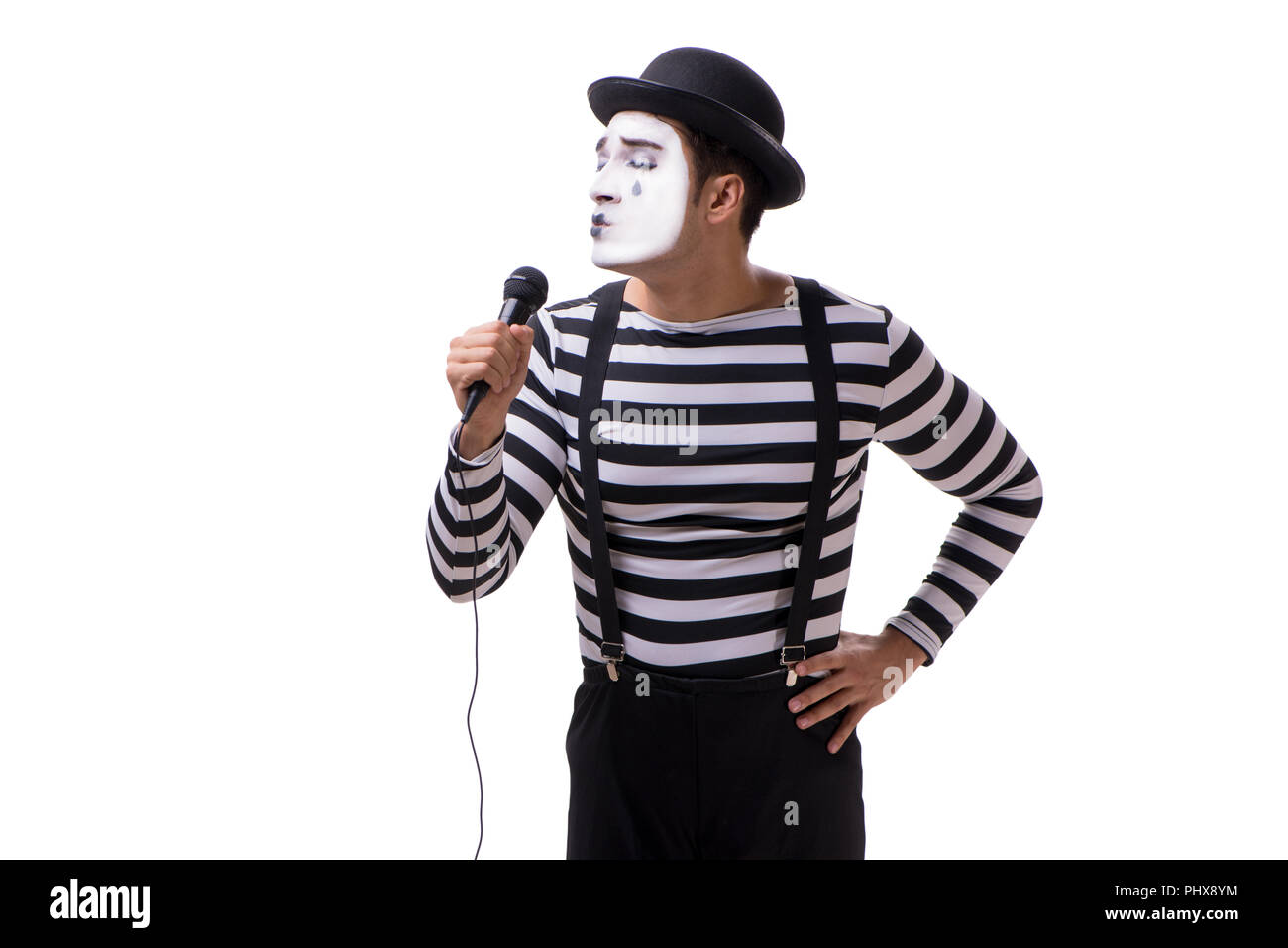 Mime singing isolated on white background Stock Photo - Alamy