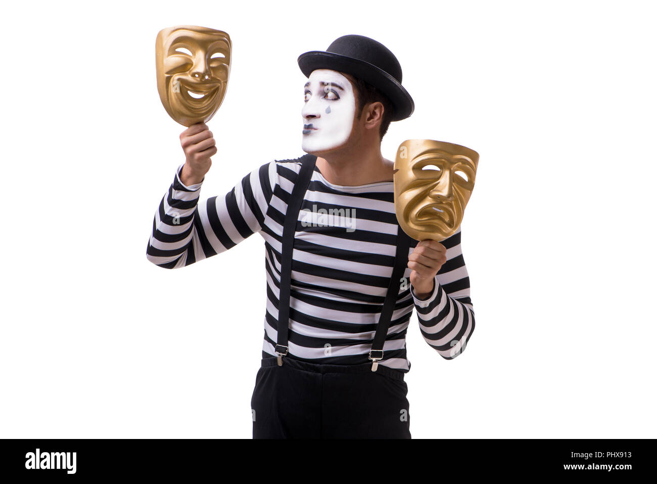 Mime with masks isolated on white background Stock Photo - Alamy
