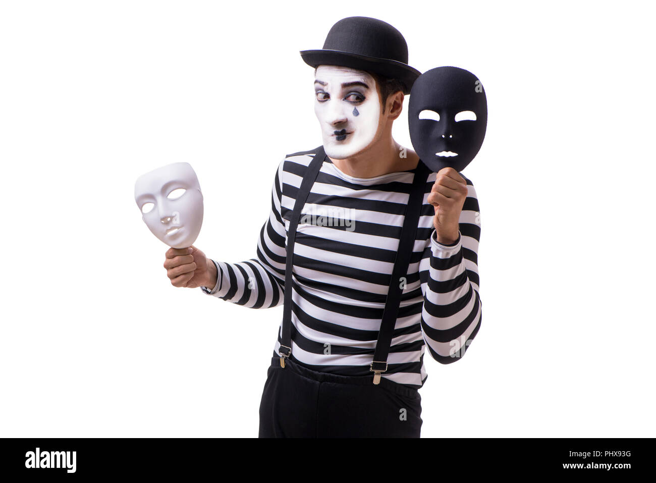 Mime with masks isolated on white background Stock Photo - Alamy