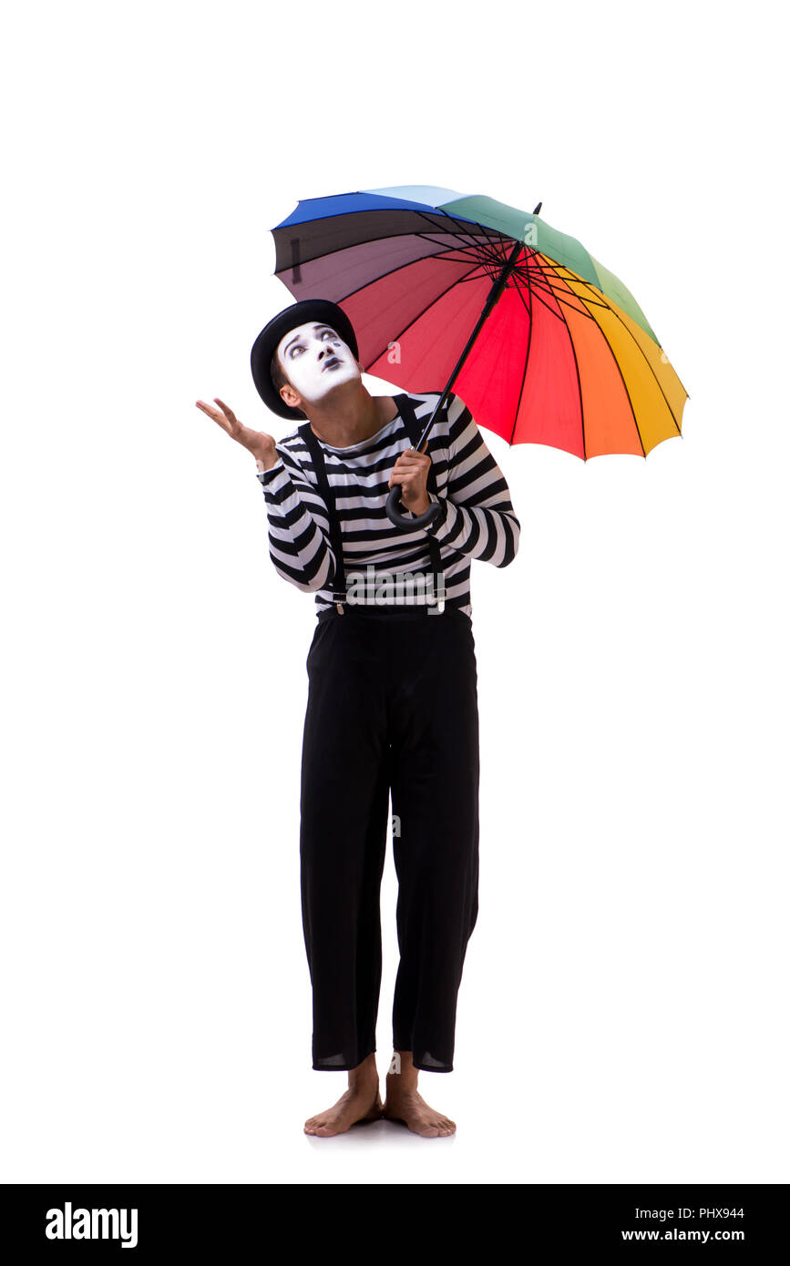 Mime with umbrella isolated on white background Stock Photo - Alamy