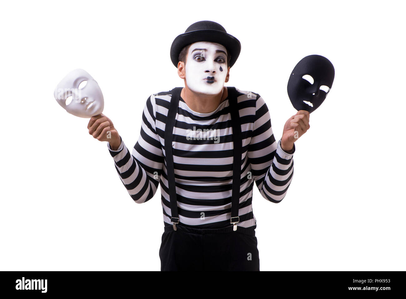 Mime with masks isolated on white background Stock Photo - Alamy