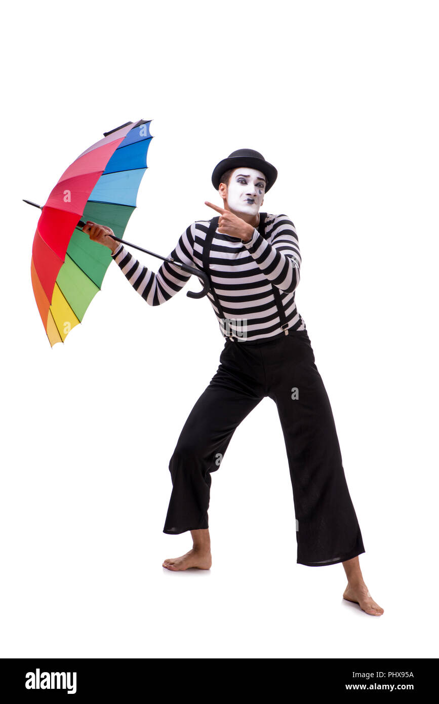 Mime with umbrella isolated on white background Stock Photo - Alamy