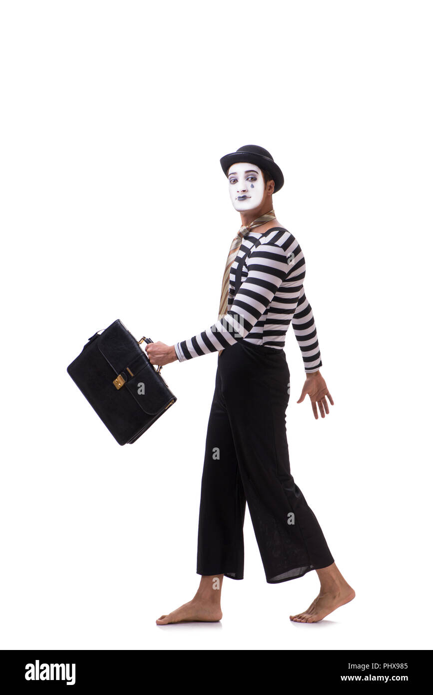 Mime with briefcase isolated on white background Stock Photo - Alamy