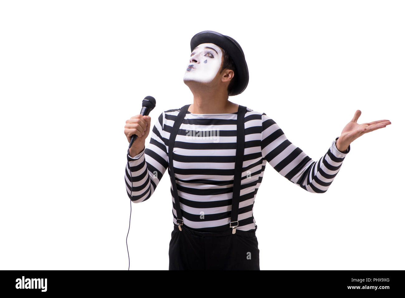 Mime singing isolated on white background Stock Photo - Alamy