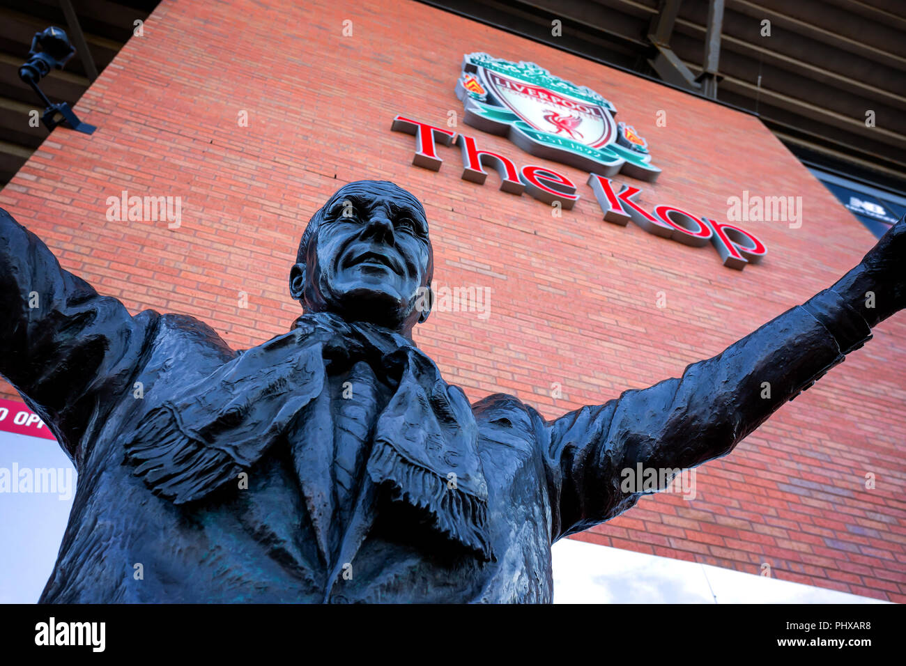 LIVERPOOL, UK - MAY 17 2018: Statue of Bill Shankly in front of Anfield ...