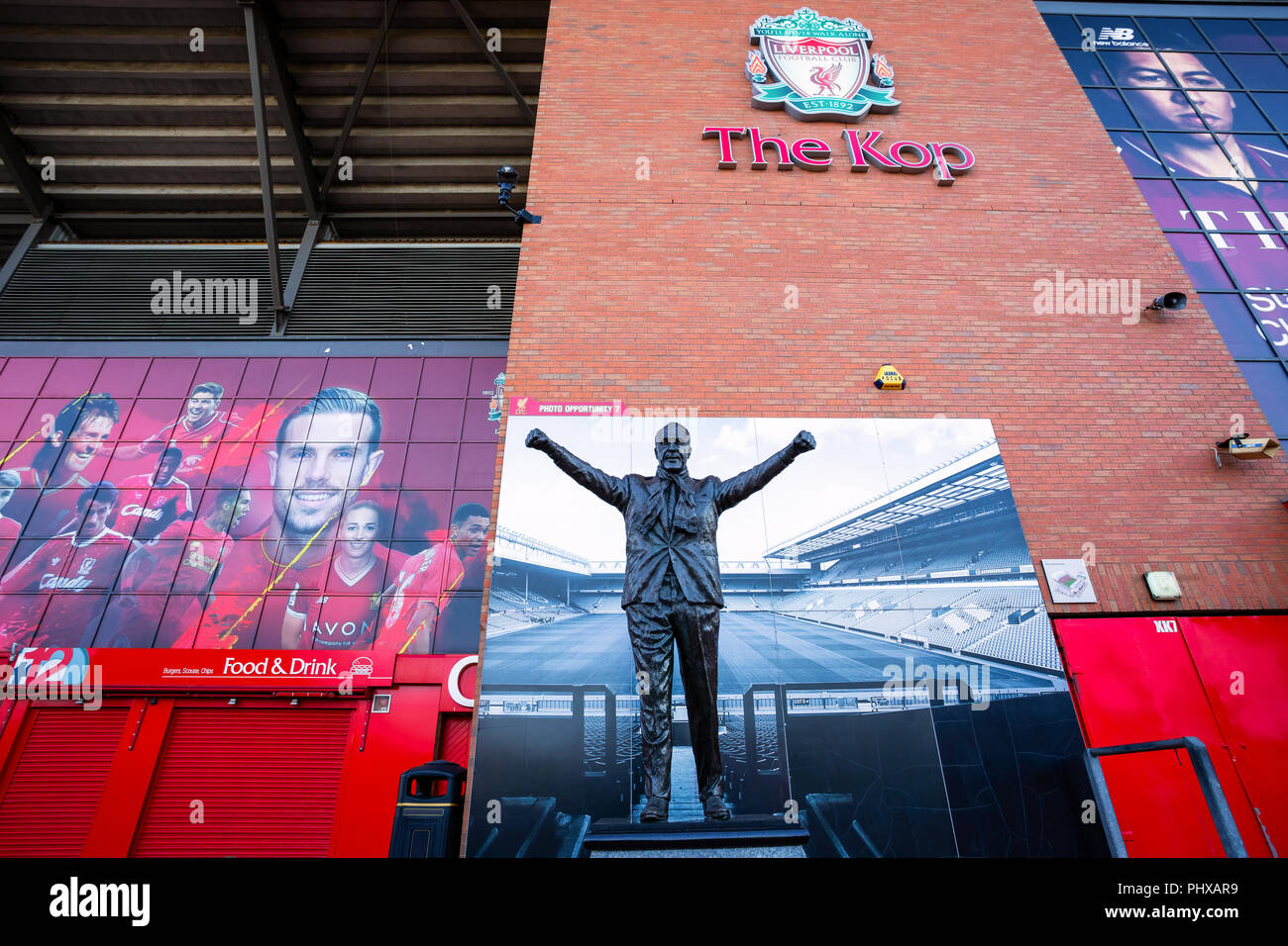 LIVERPOOL, UK - MAY 17 2018: Statue of Bill Shankly in front of Anfield ...