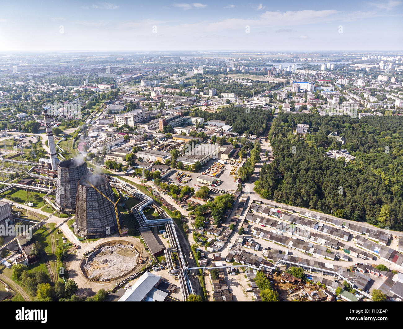 aerial panorama of power station. urban industrial zone. drone ...