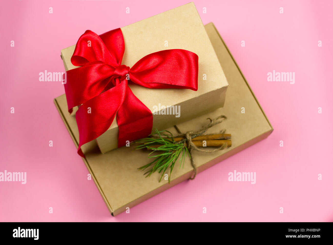 top view gift box pastel pink background Stock Photo - Alamy