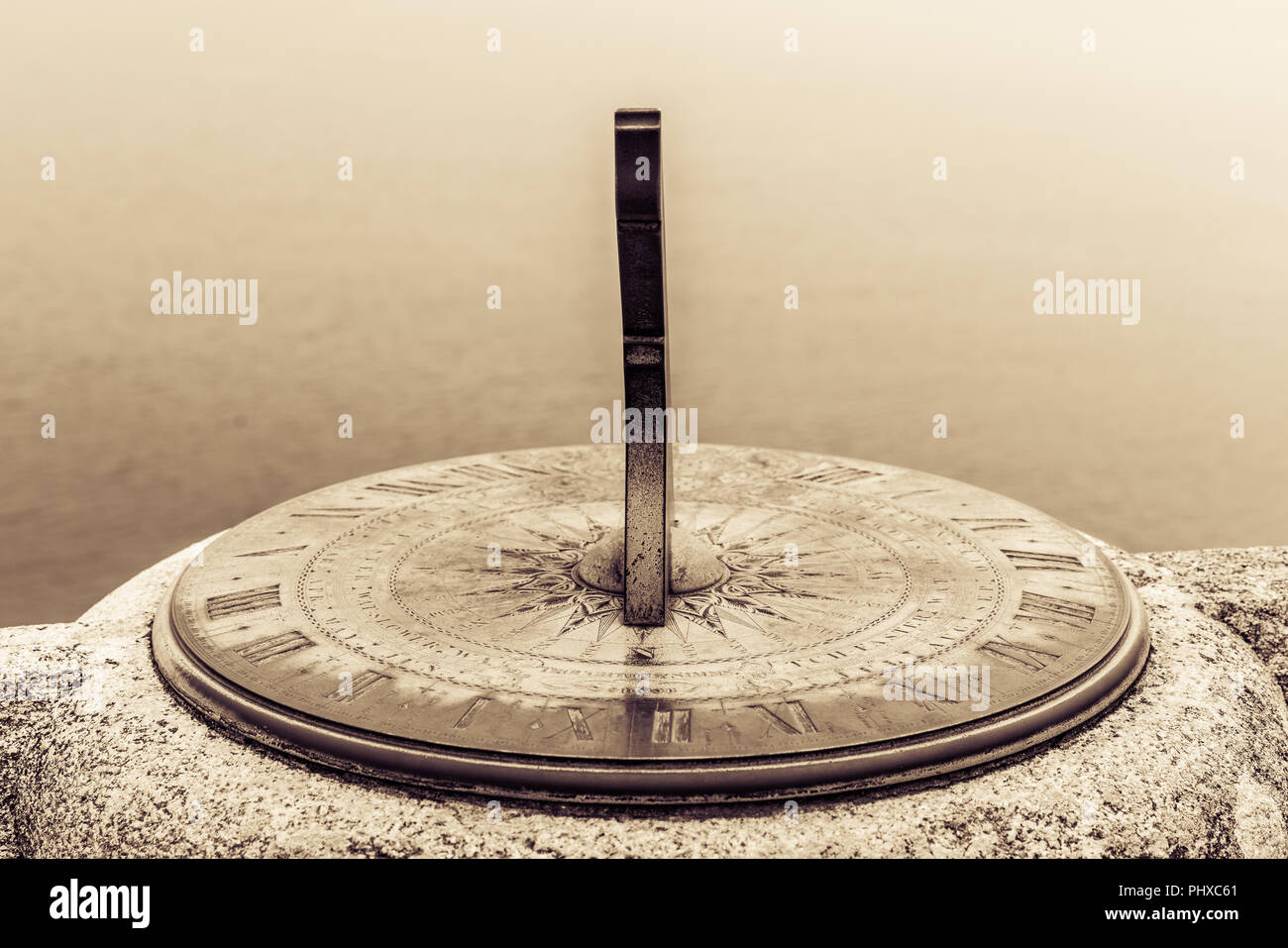 Marazion, England - May 2018 : Old brass Sundial on the courtyard of ...