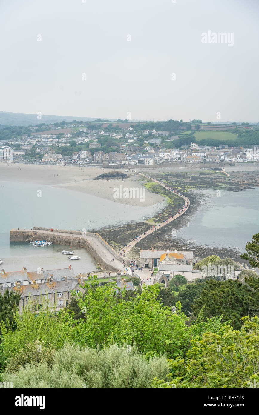 Marazion, England - May 2018 : Aerial view of a causeway leading to the ...