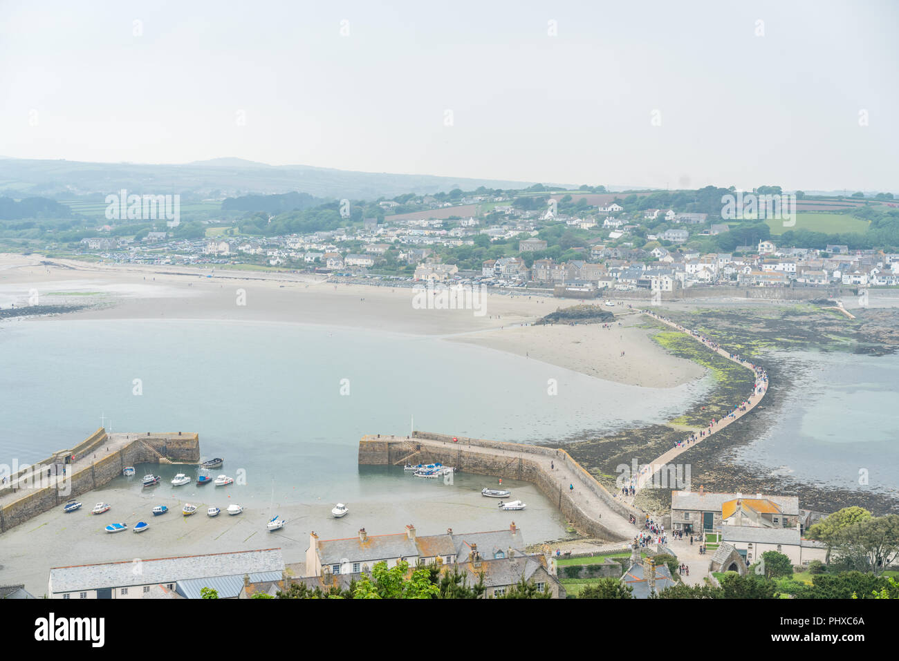 Marazion, England - May 2018 : Aerial view of a causeway leading to the ...