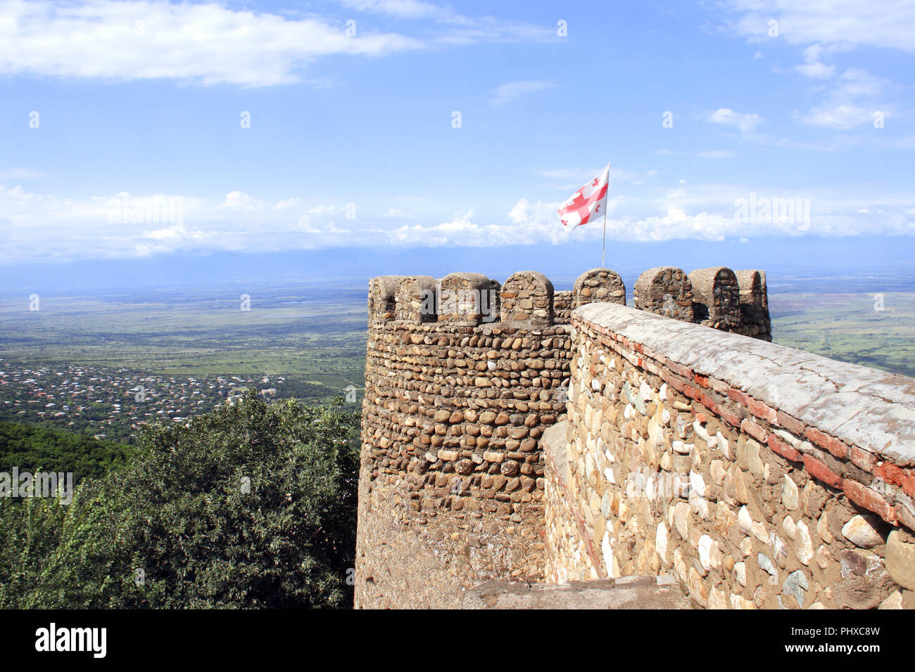 Flag of Georgia on the medieval fortress wall, Sighnaghi (Signagi city ...